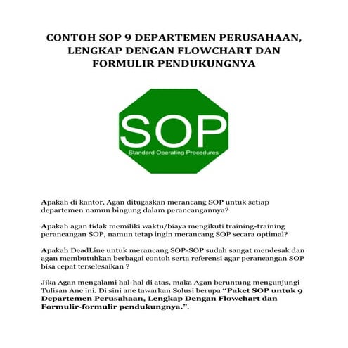 Standar operasional prosedur (sop) perusahaan | PDF