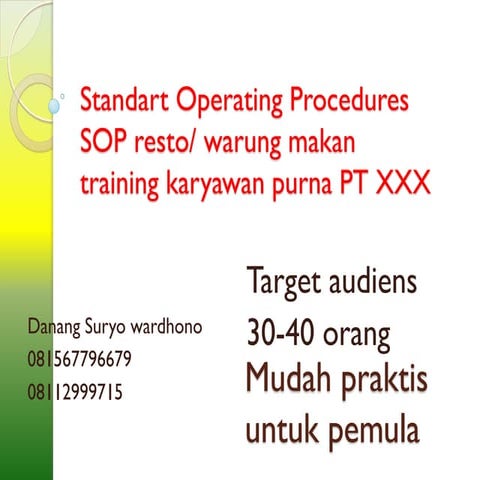 Standart operating procedures sop warung makan | PDF
