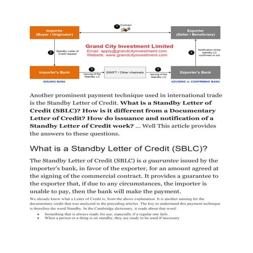 Standby Letter of Credit Definition, Issuance, Notification and uses | PDF