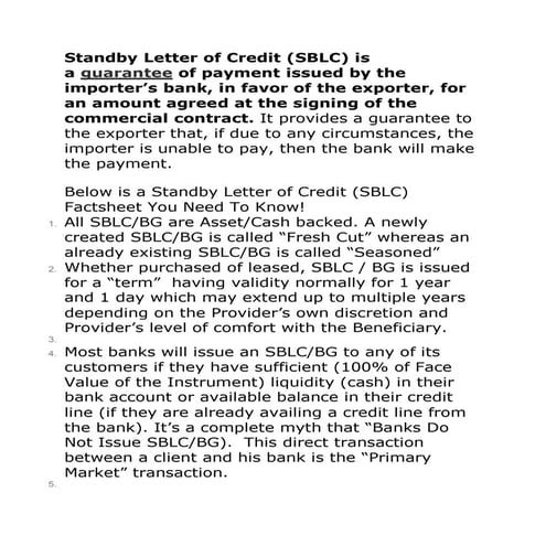 Standby letter of credit factsheet | PDF