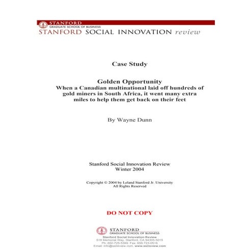 Golden Opportunity. Stanford Business School Case Study on Award Winning Mining CSR Project | PDF