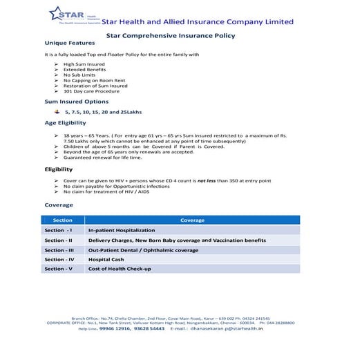 Star Comprehensive Insurance Policy - Pragnency Cover - Day Care Cover - Family Floter Policy ...