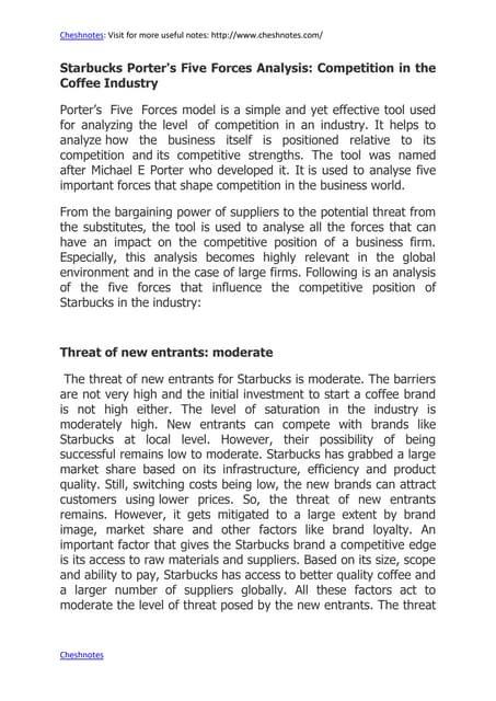 Starbucks porter's five forces analysis | PDF | Large Business | Business