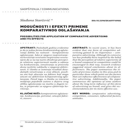Doc. dr Sladjana Starcevic - Mogucnosti i efekti primene komparativnog oglasavanja | PDF