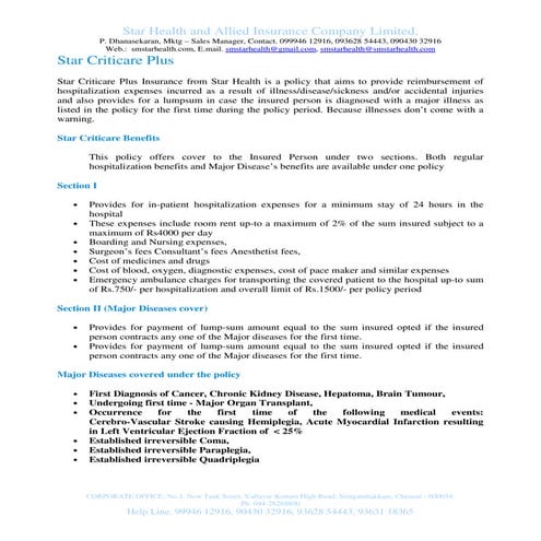 Star Heatlh Insurance Revised FHO Policy | PDF