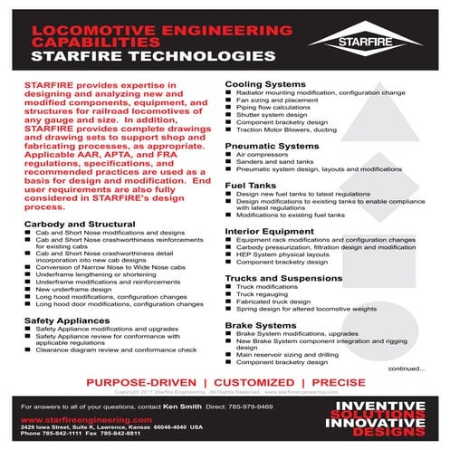 Starfire Engineering Locomotive Engineering Capabilities | PDF