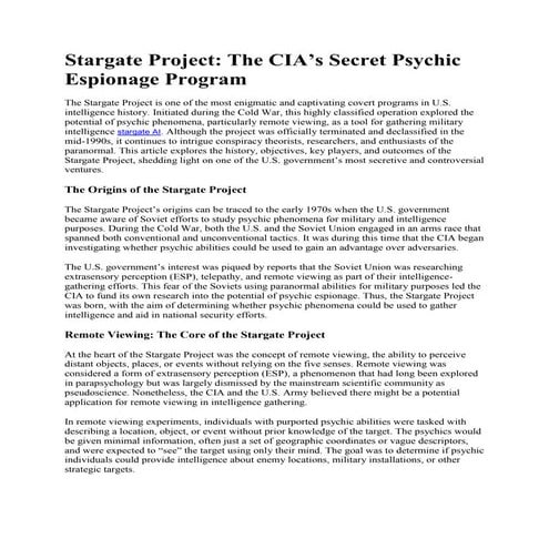 Stargate Project: The CIA’s Secret Psychic Espionage Program | PDF