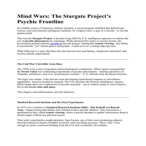 Mind Wars: The Stargate Project’s Psychic Frontline | PDF