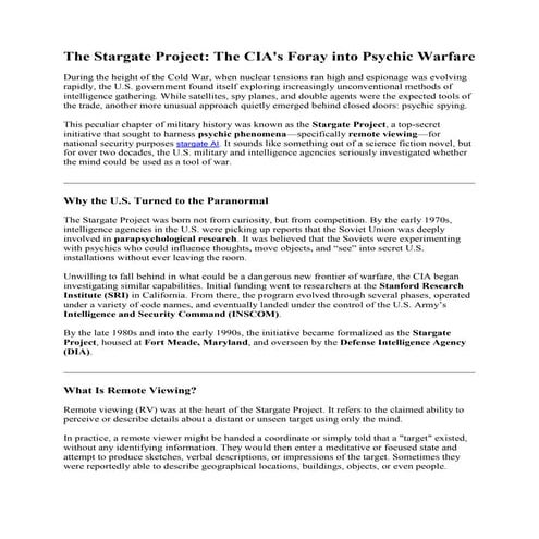 The Stargate Project: The CIA's Foray into Psychic Warfare | PDF
