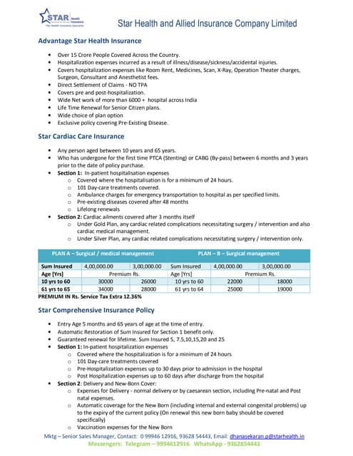 Star Health Insurance - Family Health Optima new updated premium | PDF