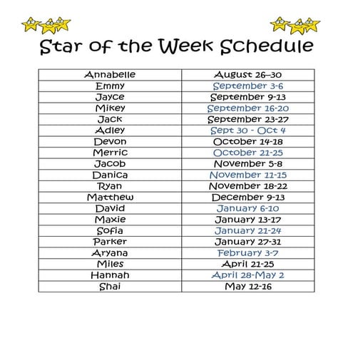Star of week schedule 2013 | PDF