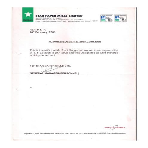 Star Paper Mill exp.cert