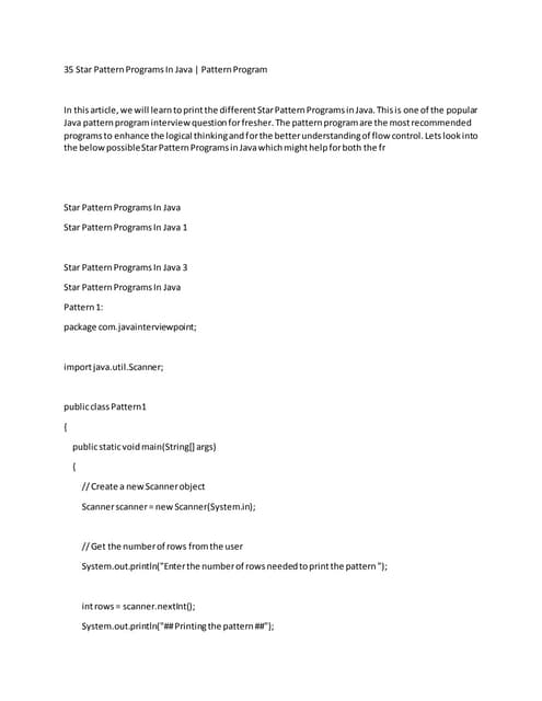 Print Star pattern in java and print triangle of stars in java | PDF