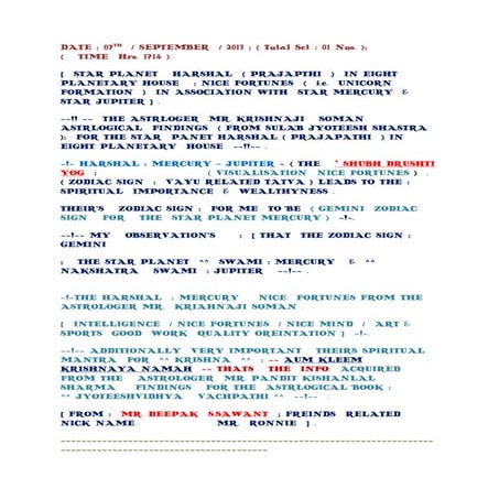 [ Star planet harshal ( prajapthi ) in eight planetary house nice ...