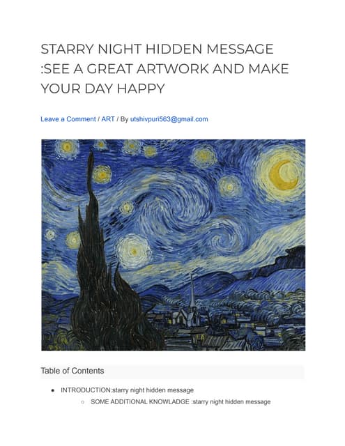 THE STARRY NIGHT ( analysis) | PPTX