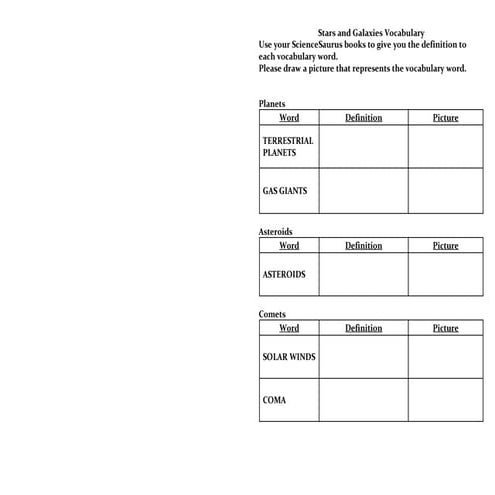 Stars and galaxies_vocabulary | DOC | Space and Astronomy | Science