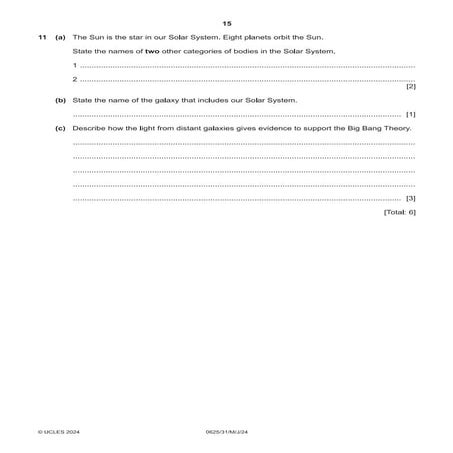 STARS AND UNIVERSE QUESTION PAPER FOR IGCSE PHYSICS | PDF