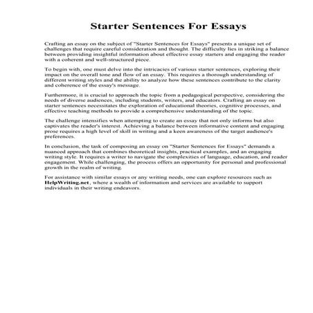 Starter Sentences For Essays. Southwestern College (New Mexico) | PDF