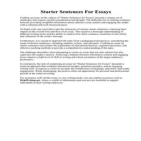 Starter Sentences For Essays | PDF
