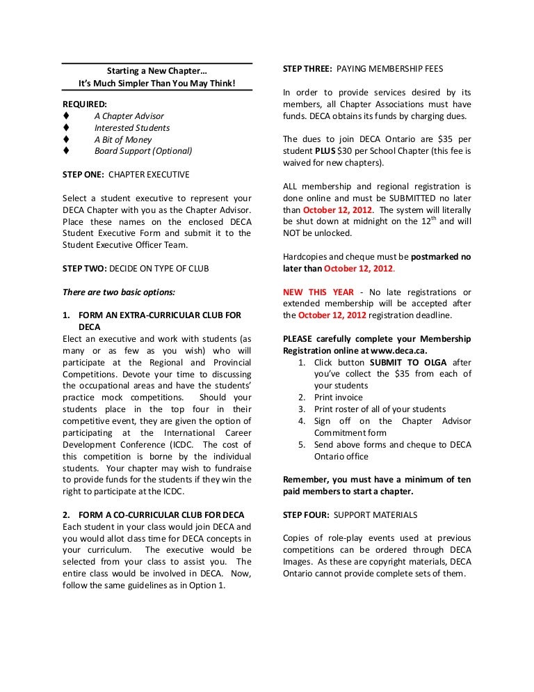 Starting a New DECA Ontario Chapter