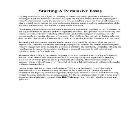 Starting A Persuasive Essay | PDF