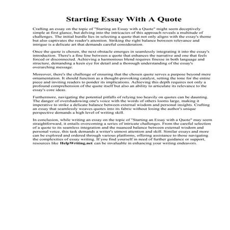 Starting Essay With A Quote. Beginning an essay with a quotation | PDF
