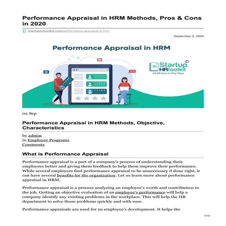 Performance Appraisal in HRM Methods, Objective, Characteristics | PDF