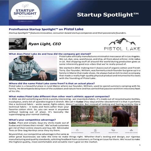 Startup Spotlight™ featuring Pistol Lake | DOCX
