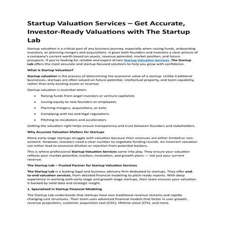 Startup Valuation ServicesStartup valuation is a critical part of any ...