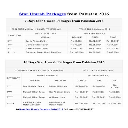 Star umrah packages pakistan | PDF