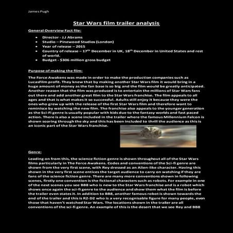 Star wars film trailer analysis | DOCX | Science Fiction | Genres