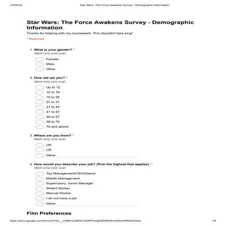 Star wars the force awakens survey google forms | PDF | Movies ...
