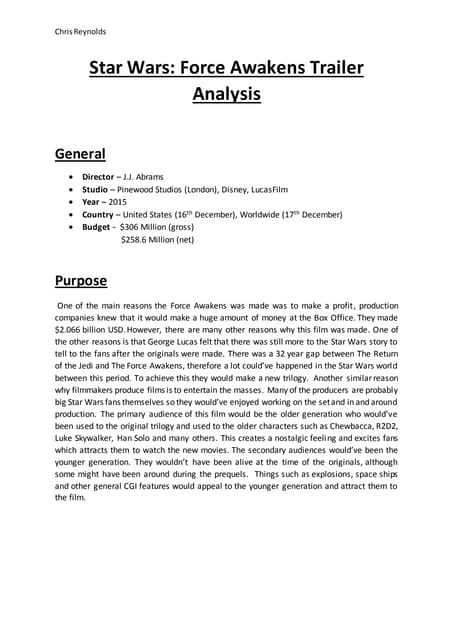 Film beginning analysis star wars a new hope | DOCX