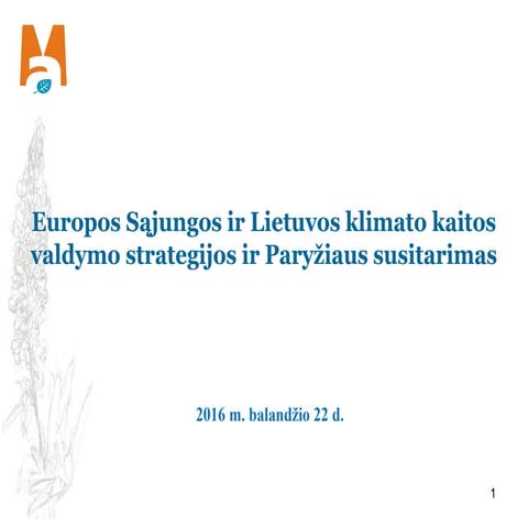 Europos Sąjungos ir Lietuvos klimato kaitos strategijos ir Paryžiaus susitarimas | PPT