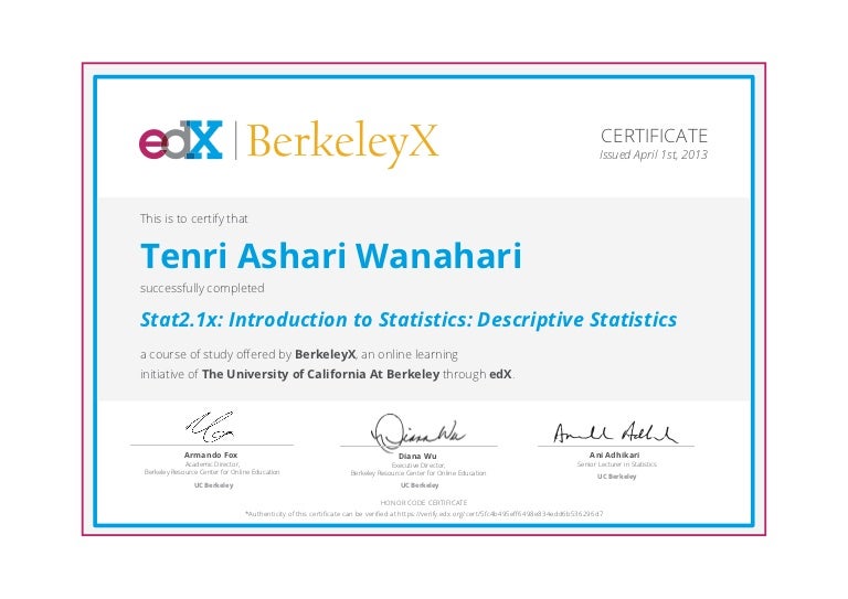 EdX Certificate: Stat2.1x Introduction to Statistics: Descriptive Sta…