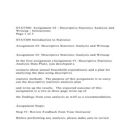 STAT200 Assignment #2 - Descriptive Statistics Analysis and.docx