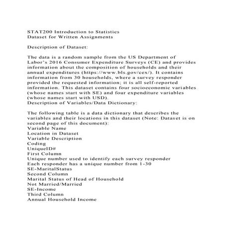 STAT200 Introduction to StatisticsDataset for Written Assignment.docx
