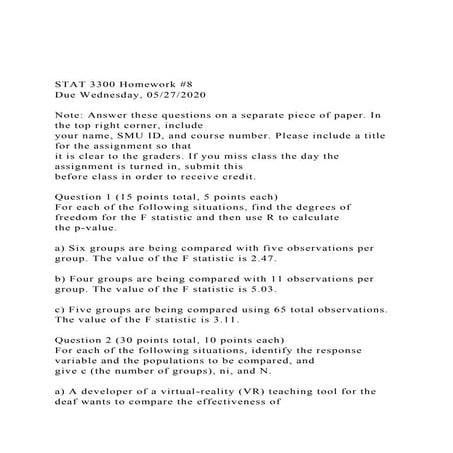 STAT 3300 Homework #8Due Wednesday, 05272020Note Answ.docx