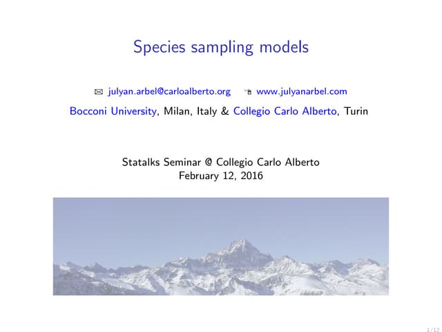 Species Sampling Models In Bayesian Nonparametrics