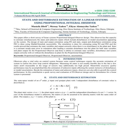 State And Disturbance Estimation Of A Linear Systems Using Proportional