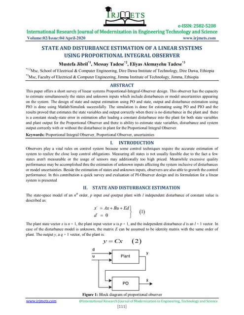 State And Disturbance Estimation Of A Linear Systems Using Proportional
