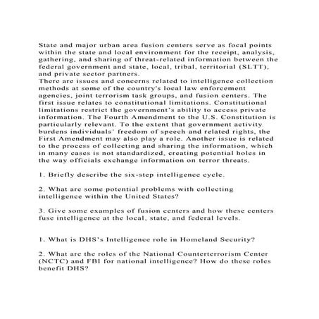 State and major urban area fusion centers serve as focal points wi.docx ...