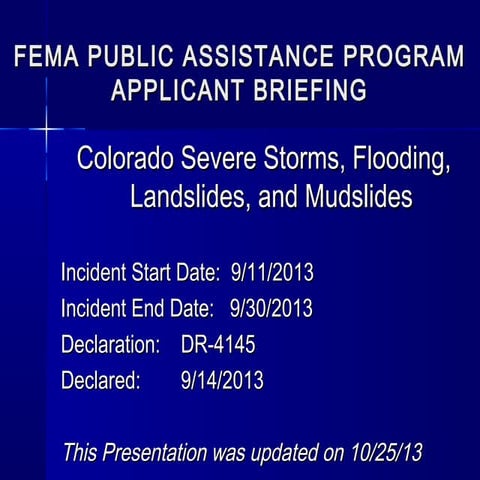 State FEMA Public Assistance Applicant Briefing October 30, 2013 | PPT