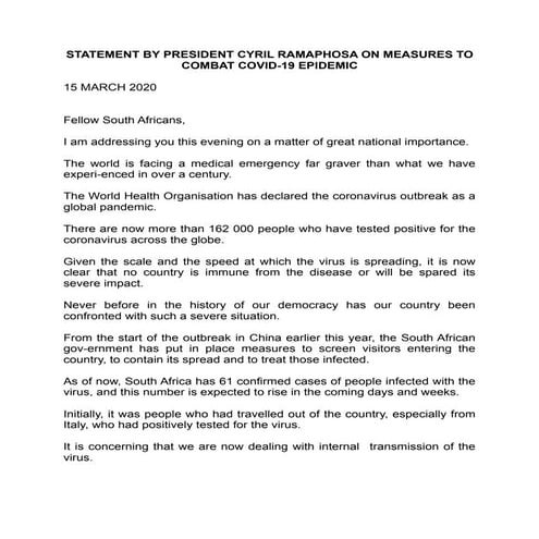 President Cyril Ramaphosa's weekly letter | DOCX