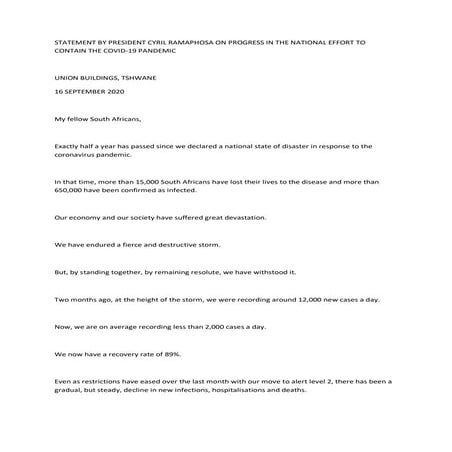 President Cyril Ramaphosa's weekly letter | DOCX