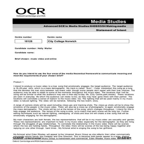 statement of intent.docx | Adult Contemporary Music | Music