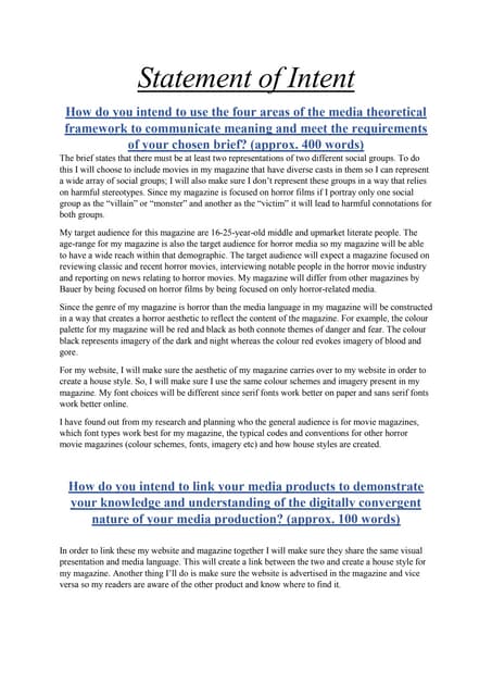 Statement of Intent | PDF