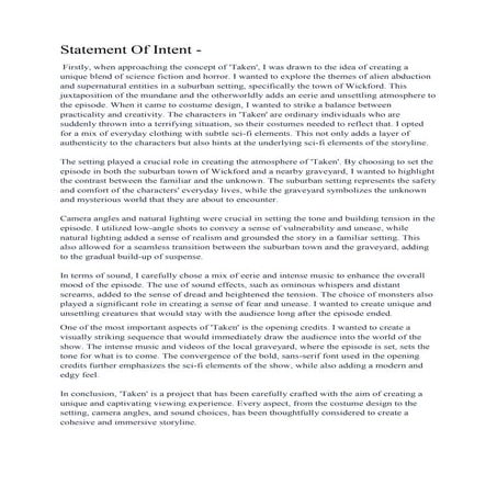 Statement Of Intent - - Copy.documentfile | DOCX | Science Fiction | Genres