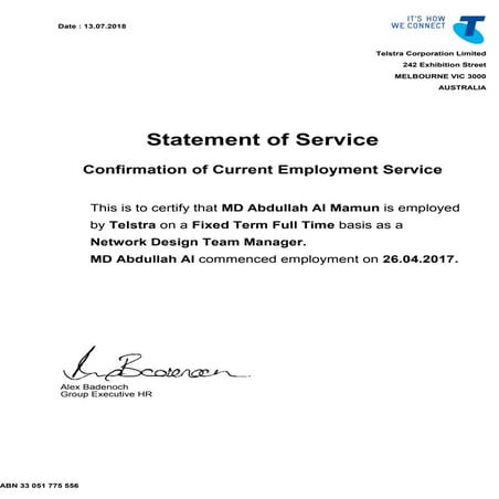 Statement of service -Telstra | PDF