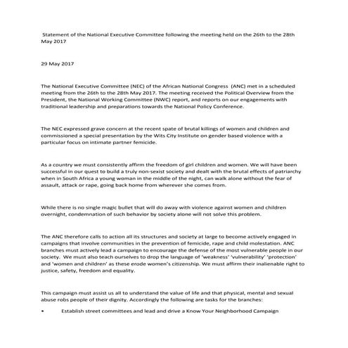 Statement of the national executive committee following the meeting ...